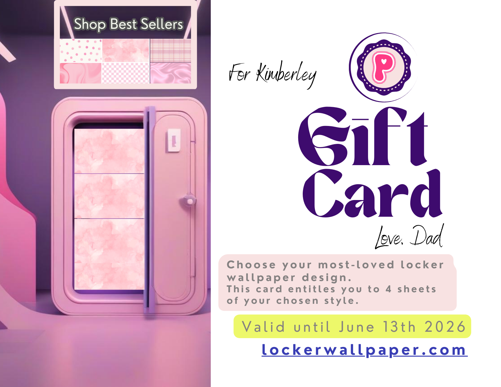 Magnetic Locker Wallpaper Gift Card, Gift Tag with QR Code and Size Gu